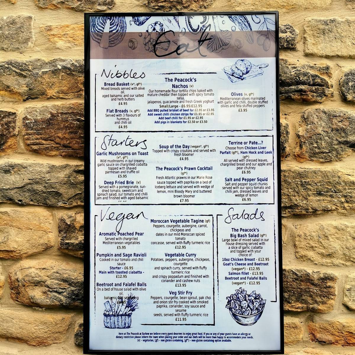 Menu at The Peacock At Barlow, Barlow
