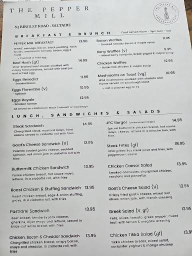 Menu at The Pepper Mill restaurant, Shipley