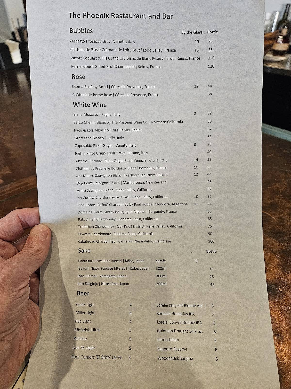 Menu at The Phoenix Restaurant & Bar, Port Aransas, -A Island Moorings Pkwy