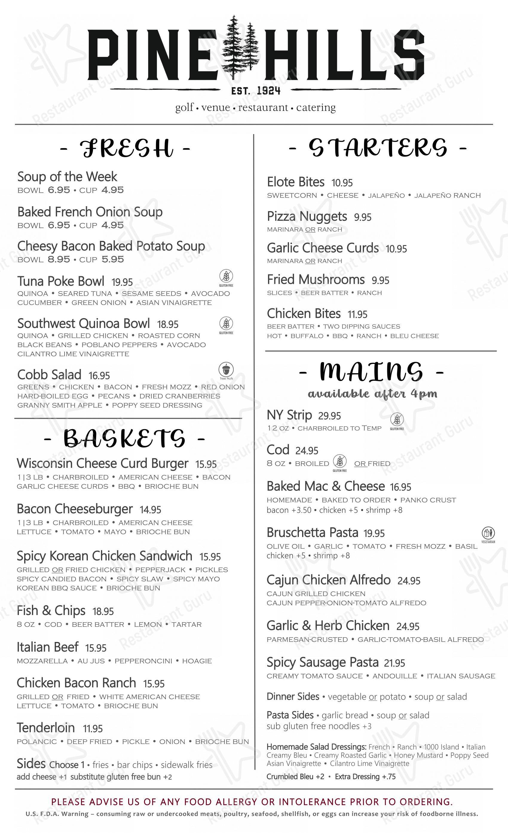Menu at The Pines Supper Club, Streator, IL-23