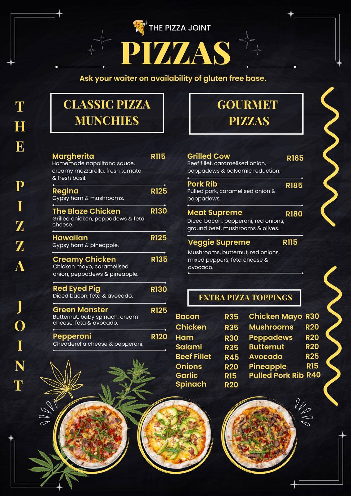 Menu at The Pizza Joint restaurant, Cape Town