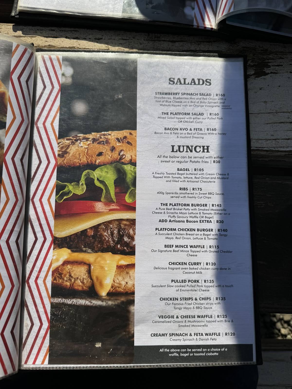 Menu at The Platform Restaurant, Clarens