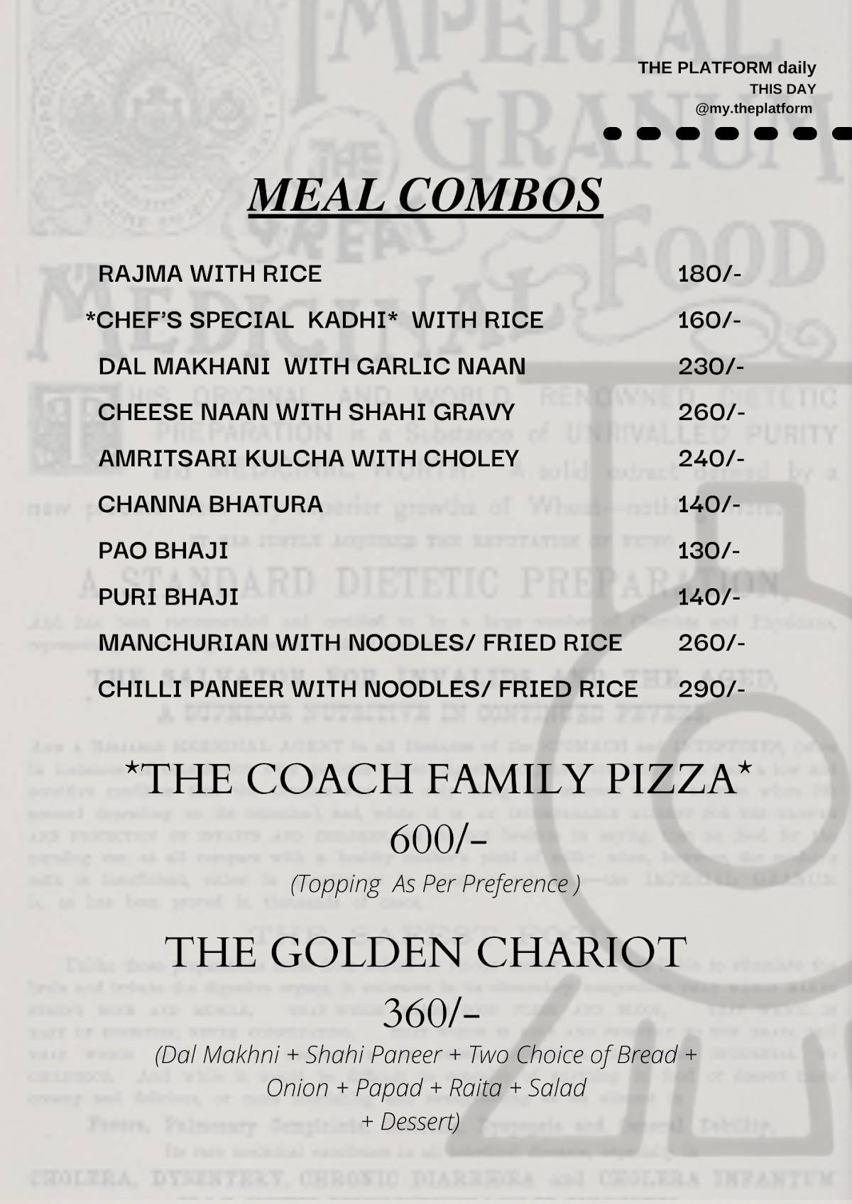 Menu at The Platform Restaurant, Panchkula