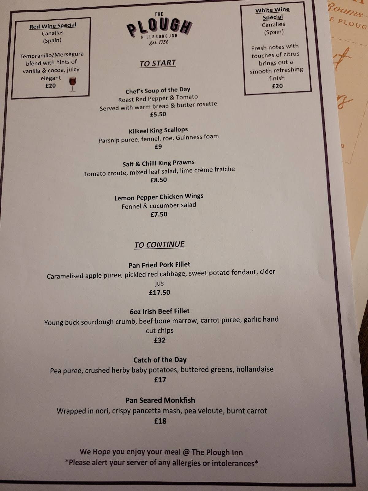 Menu at The Plough Inn pub & bar, Hillsborough