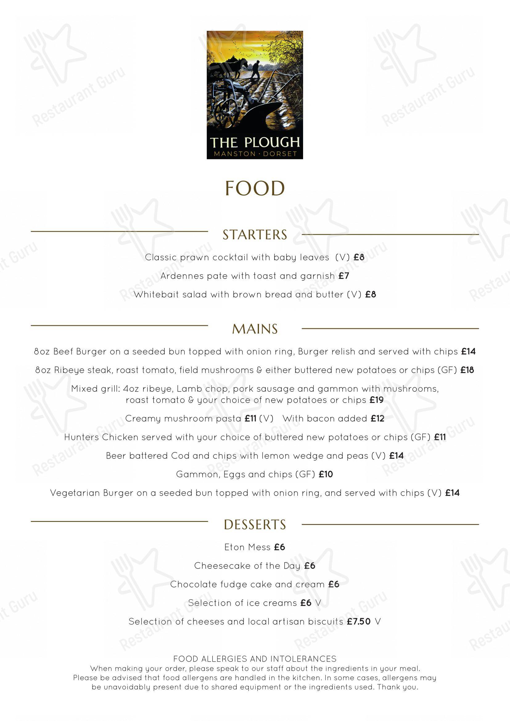 Menu at The Plough Inn Manston pub & bar, Sturminster Newton ...