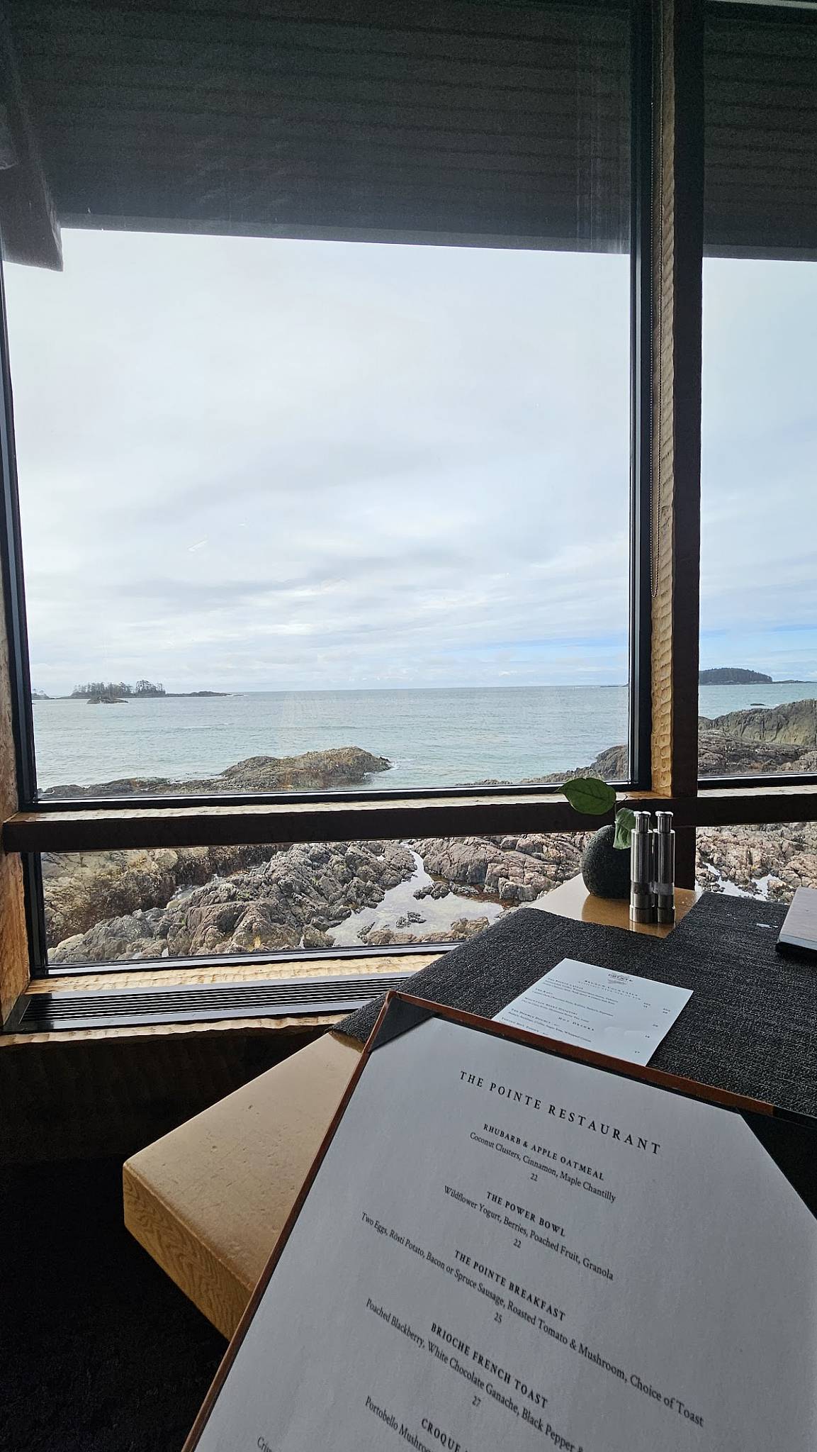 Menu at The Pointe Restaurant, Tofino, 500 Osprey Ln