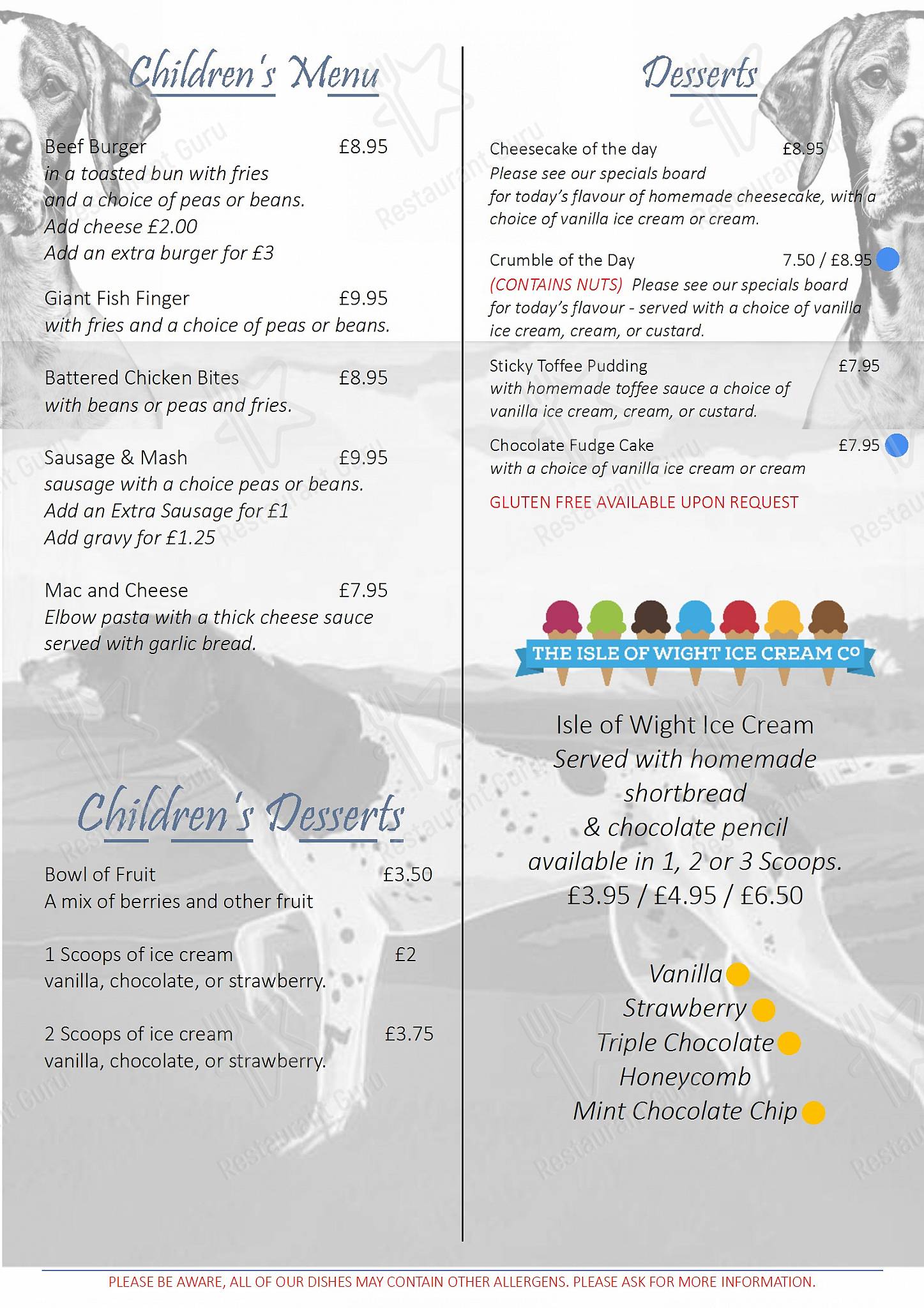Menu at The Pointer Inn pub & bar, Sandown, High St