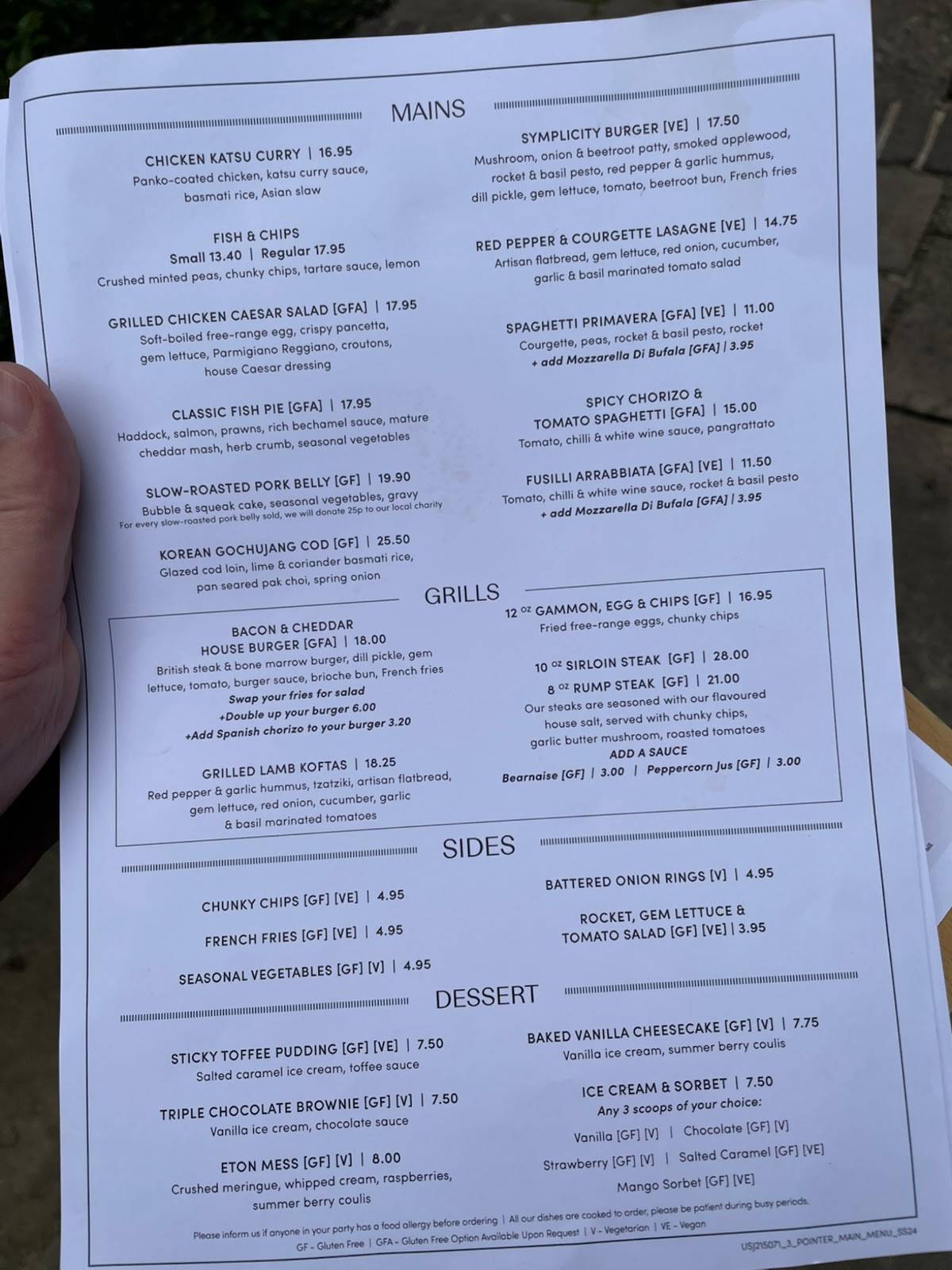 Menu at The Pointer pub & bar, Brill