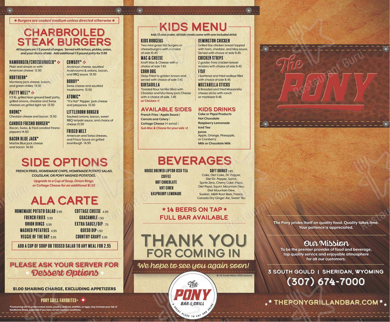 Menu at The Pony Grill & Bar, Sheridan