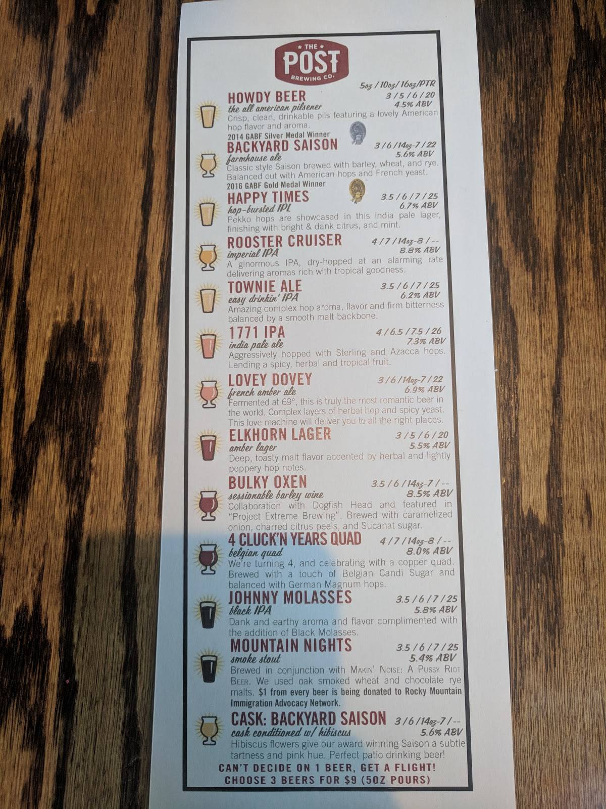 Menu at The Post Chicken & Beer restaurant, Lafayette, 105 W Emma St