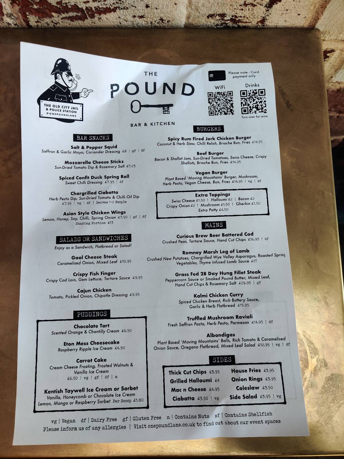 Menu at The Pound at One Pound Lane pub & bar, Canterbury