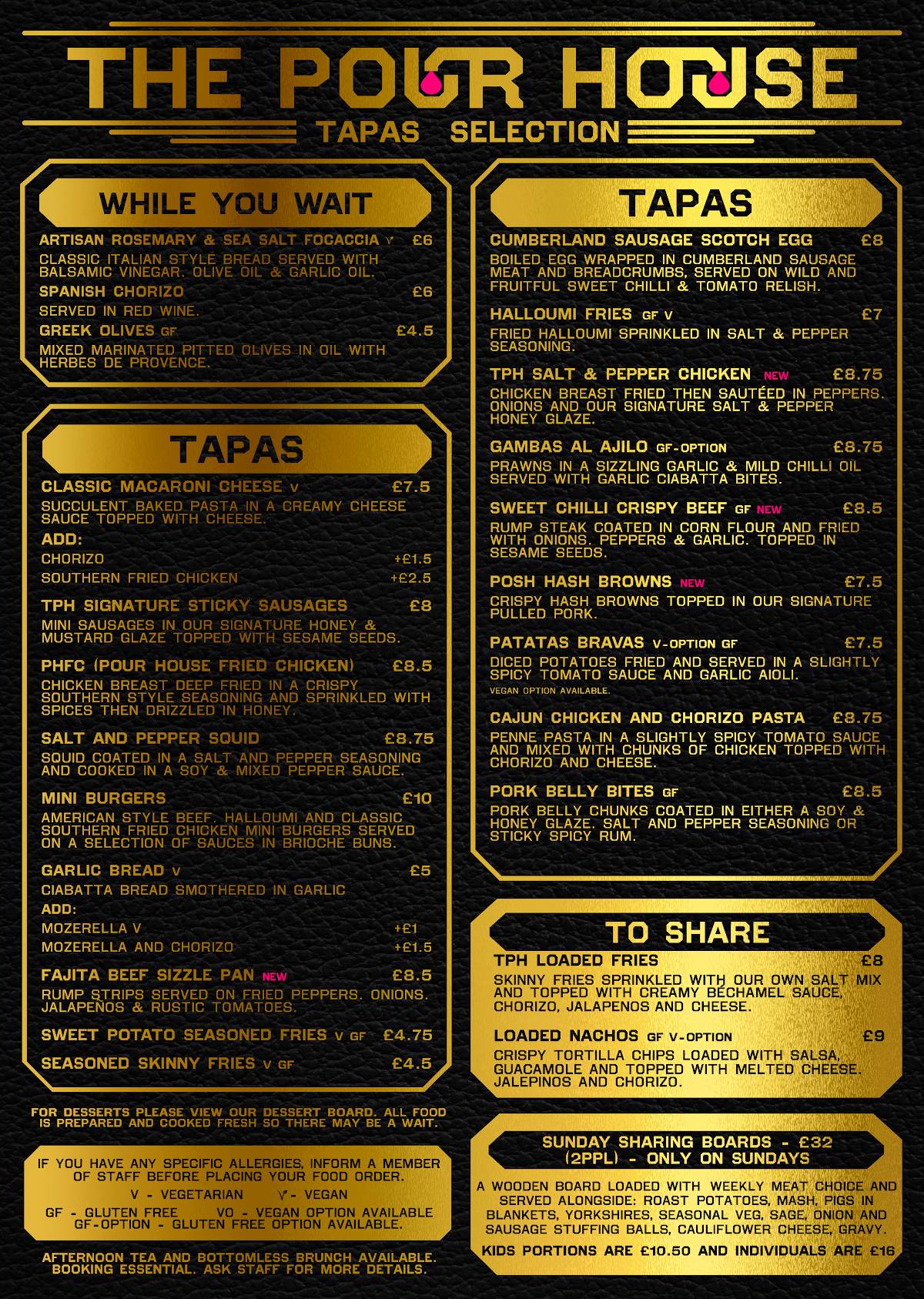 Menu at The Pour House restaurant, Whitehaven