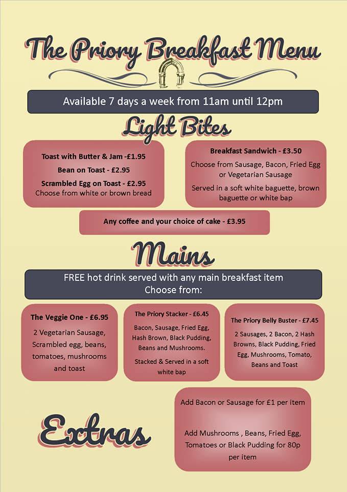Menu at The Priory pub & bar, North Shields, Front St