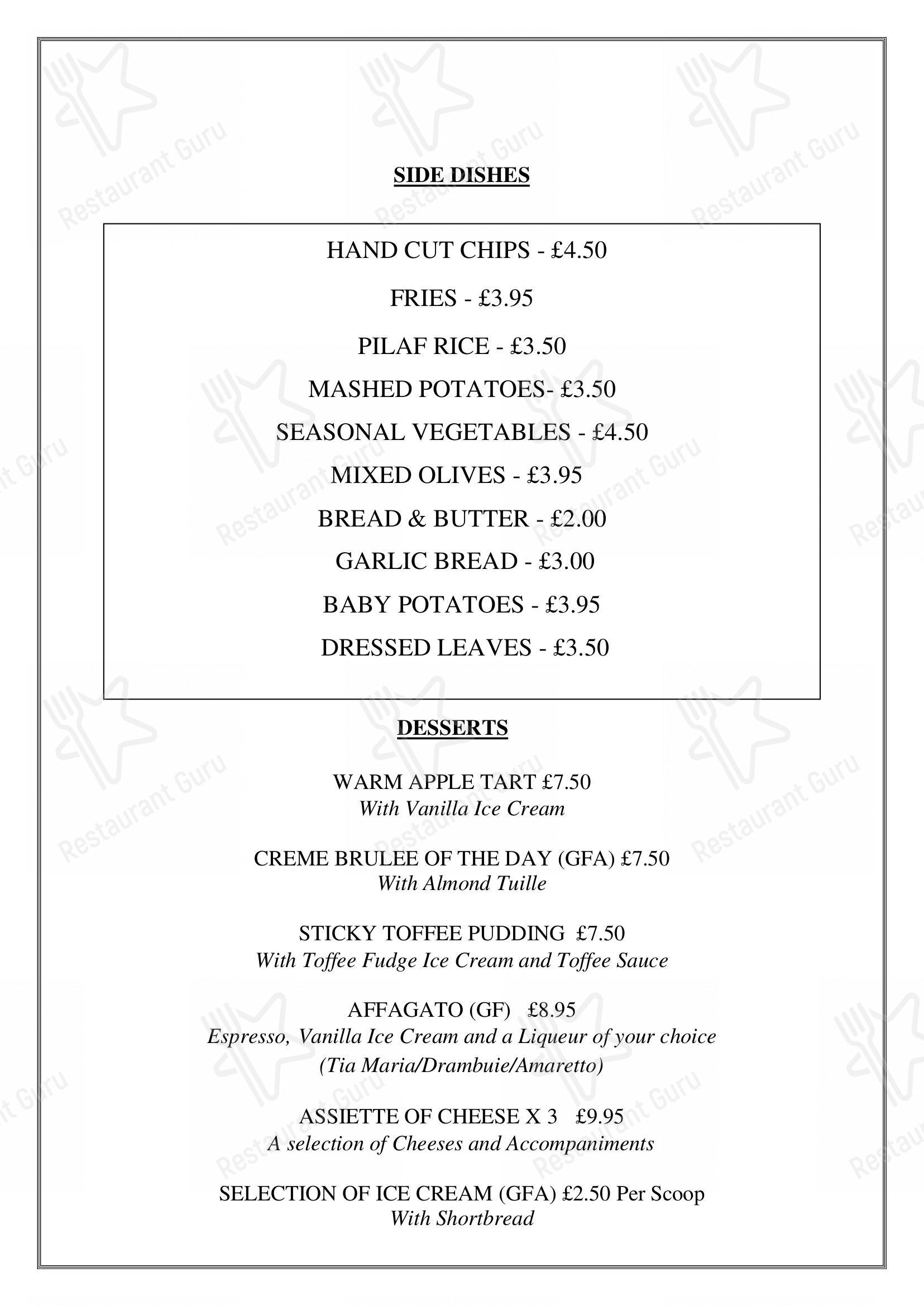 Menu at The Puffin restaurant, North Berwick