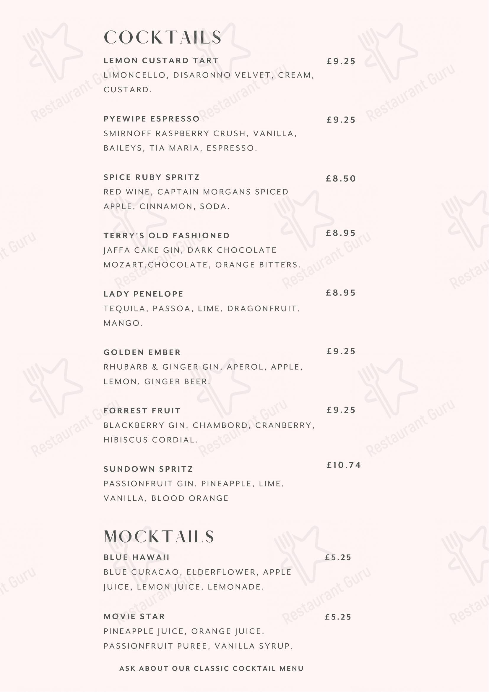 Menu at The Pyewipe Inn pub & bar, Lincoln