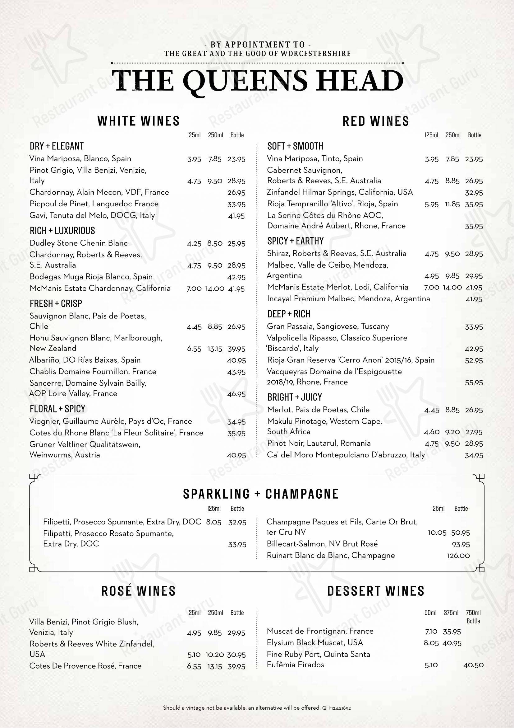 Menu at The Queens Head pub & bar, Bromsgrove, Sugarbrook Ln