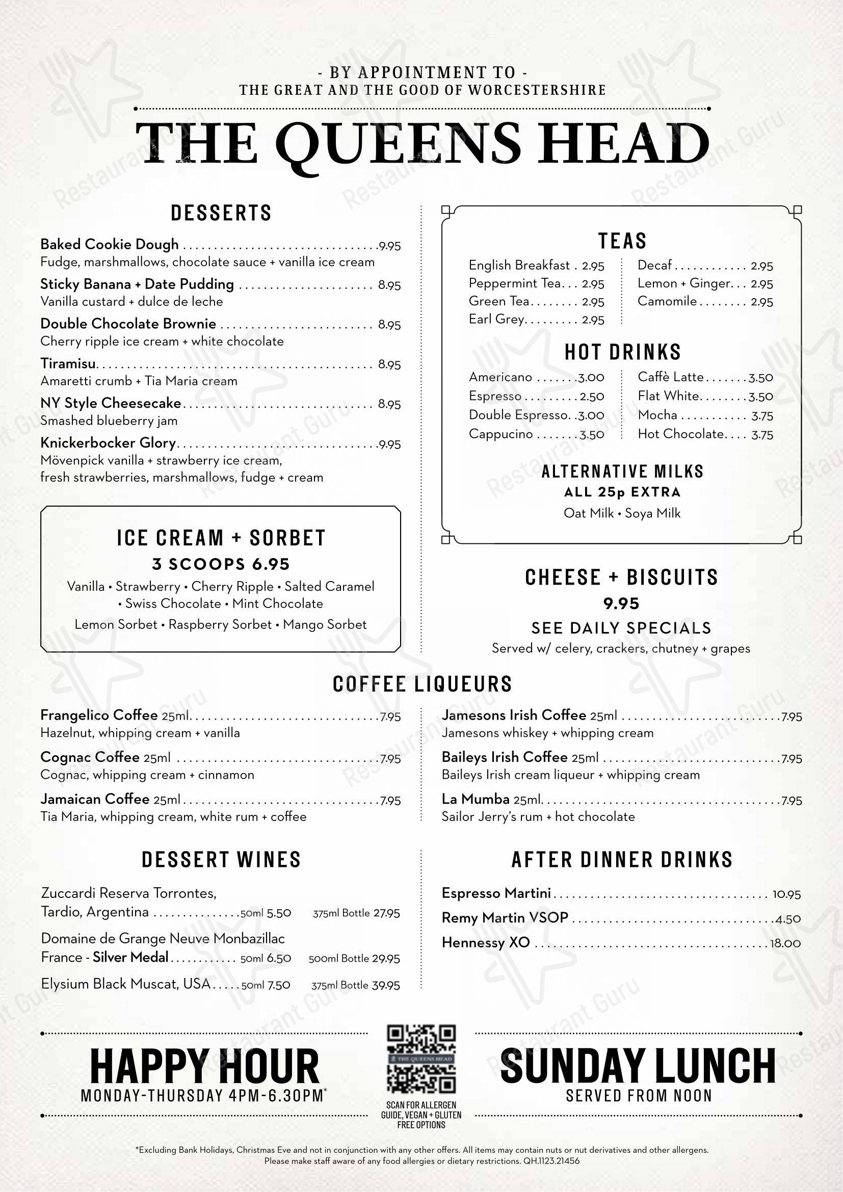 Menu at The Queens Head pub & bar, Bromsgrove, Sugarbrook Ln