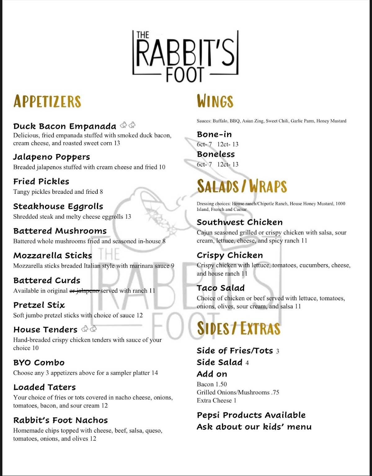 Menu at The Rabbit's Foot Bar & Grill, Rochelle