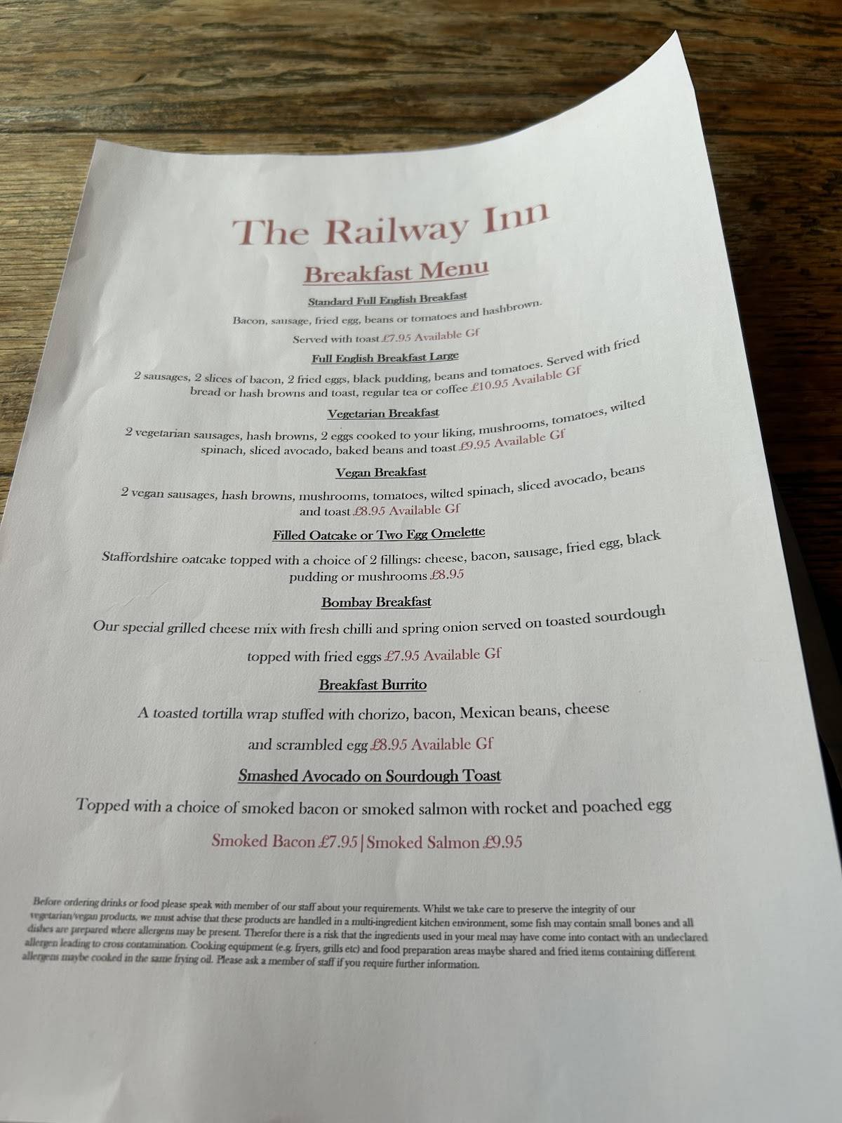 Menu at The Railway Inn pub & bar, Stoke-on-Trent, 19 Audley Rd