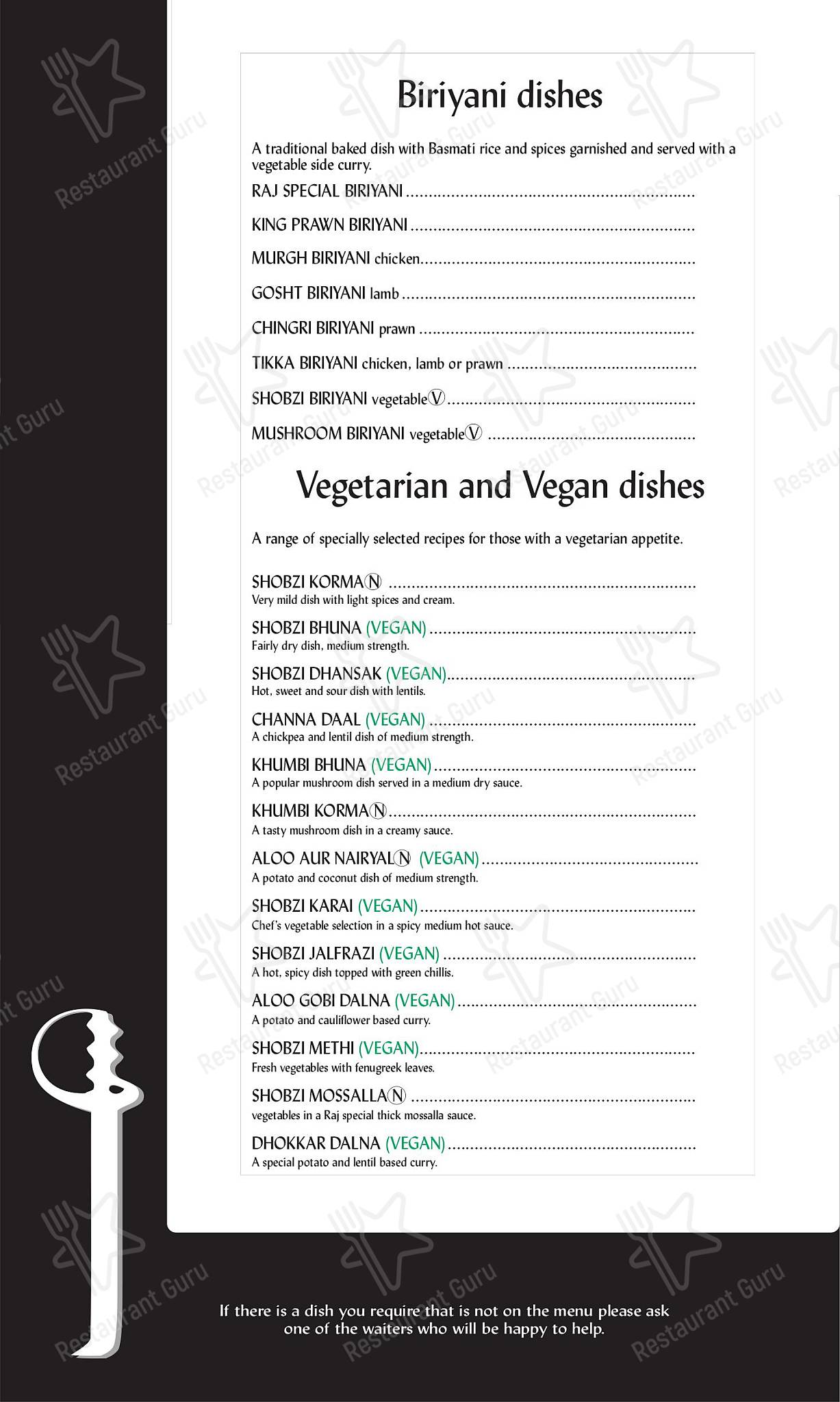 Menu at The Raj Restaurant, Kettering