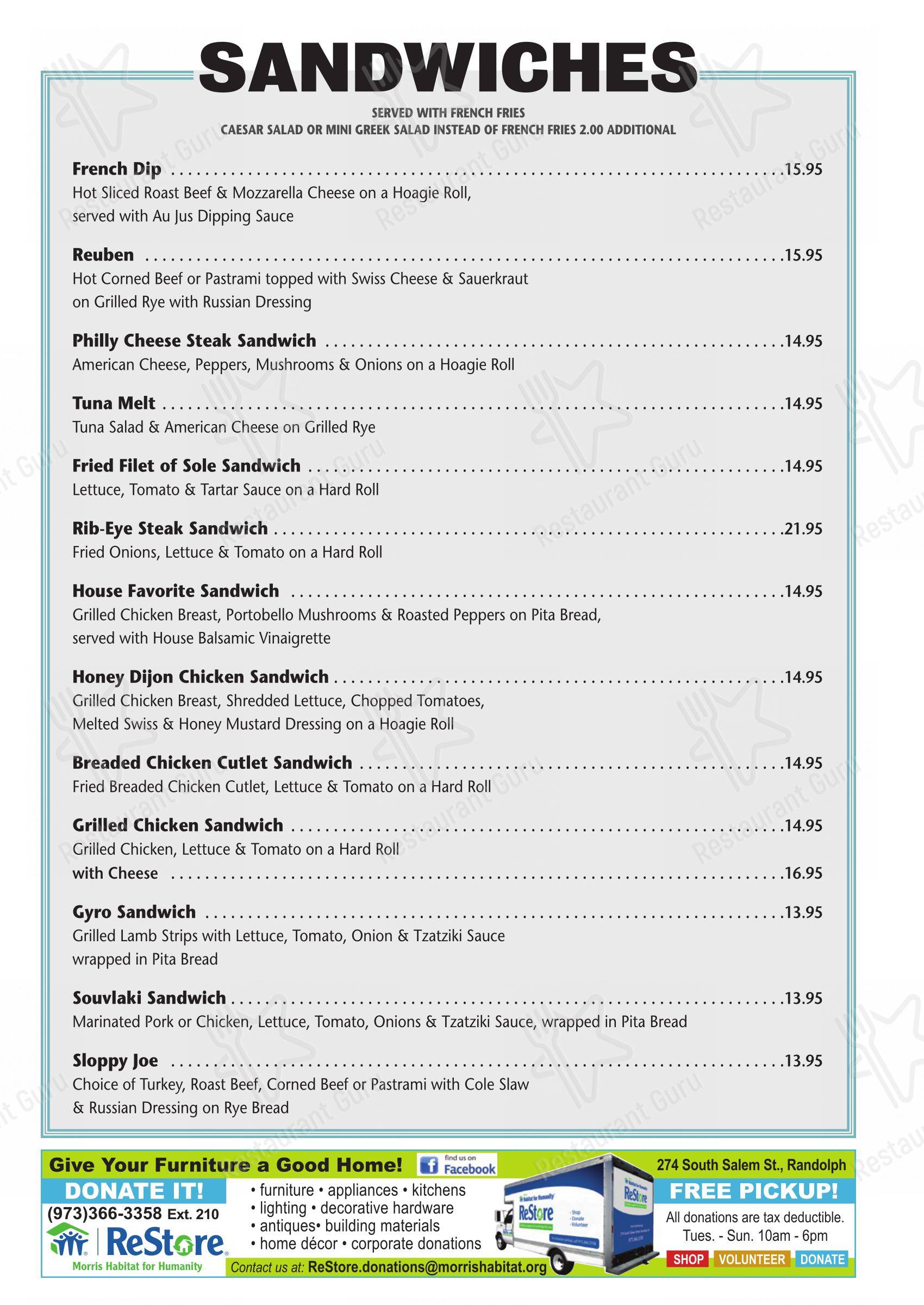 Menu at The Randolph Diner Bar & Grill, Randolph, 517 NJ-10