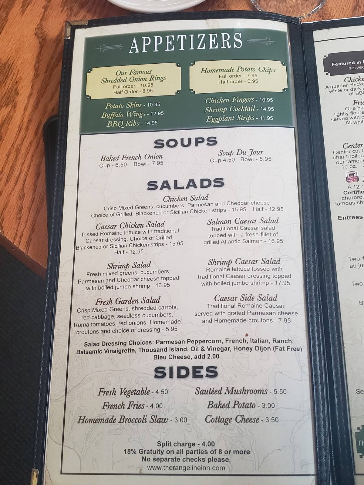 Menu at The Range Line Inn restaurant, Mequon