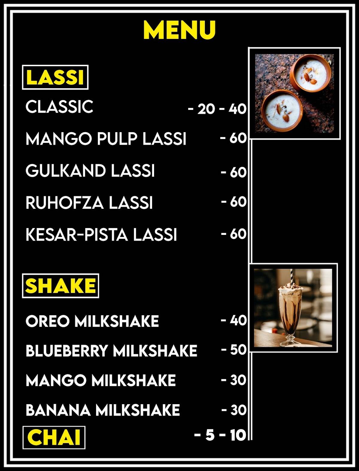 Menu at The Rave's restaurant and drinks, Varanasi