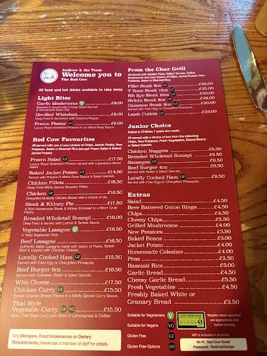 Menu at The Red Cow pub & bar, Highbridge