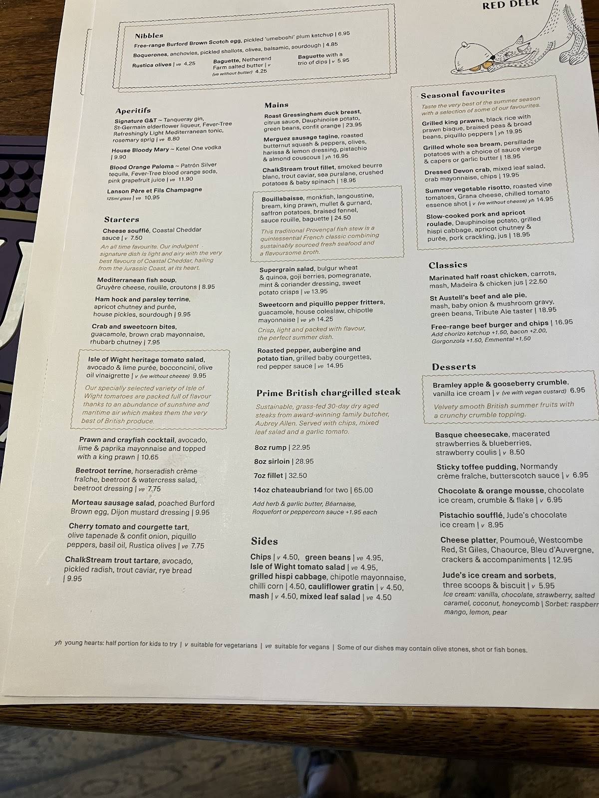 Menu at The Red Deer pub & bar, Horsham