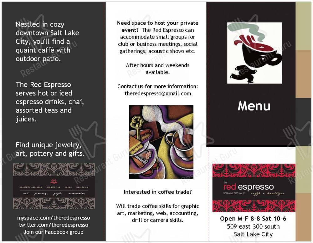 Menu at The Red Espresso, Salt Lake City