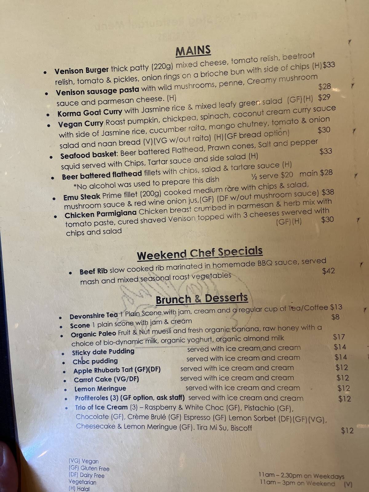 Menu at The Red Stag Restaurant, Eurobin