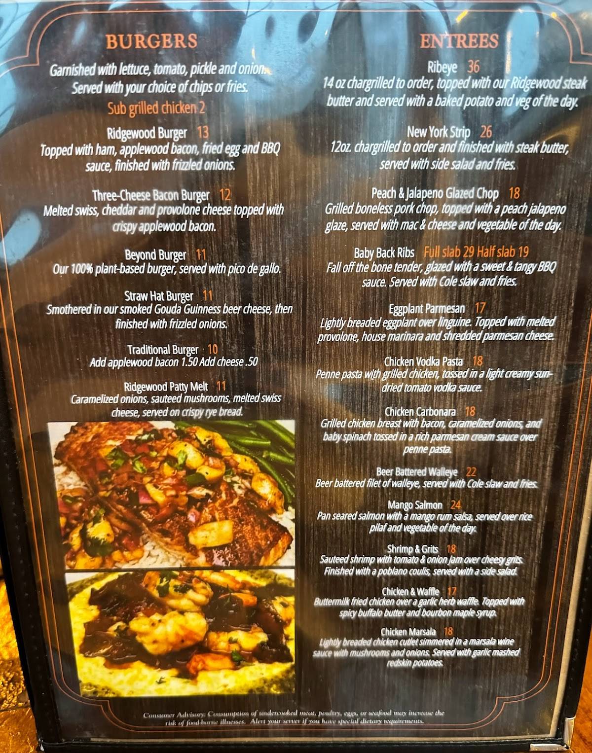 Menu at The Ridgewood Cafe, Springfield, N Plum St