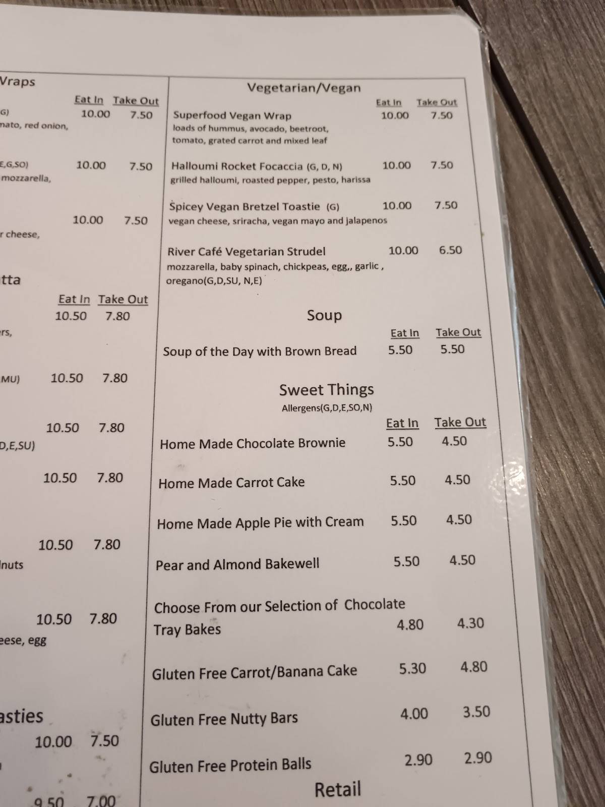 Menu at The River Cafe, Kilcullen, Main St