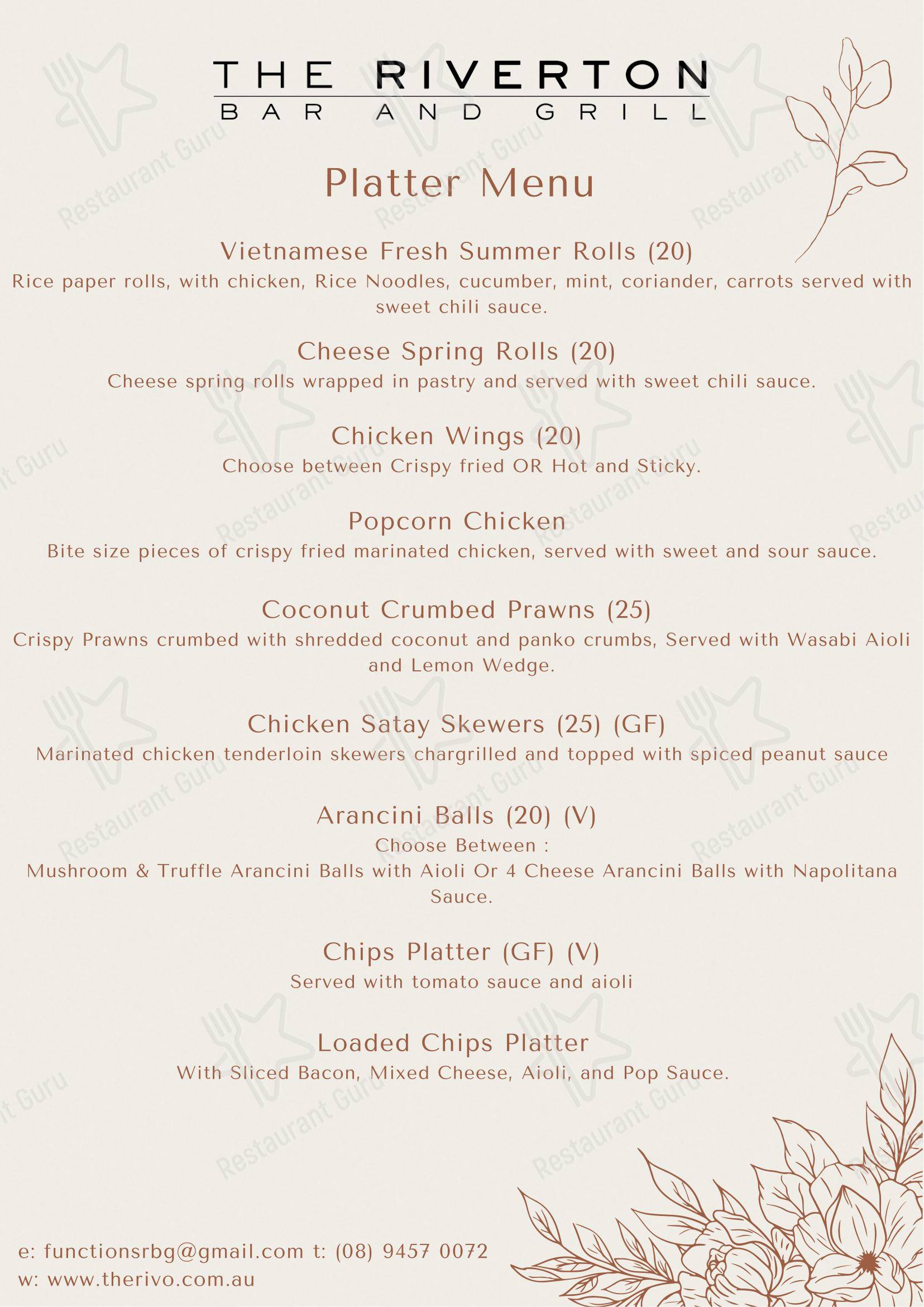 Menu at The Riverton Bar and Grill, Parkwood