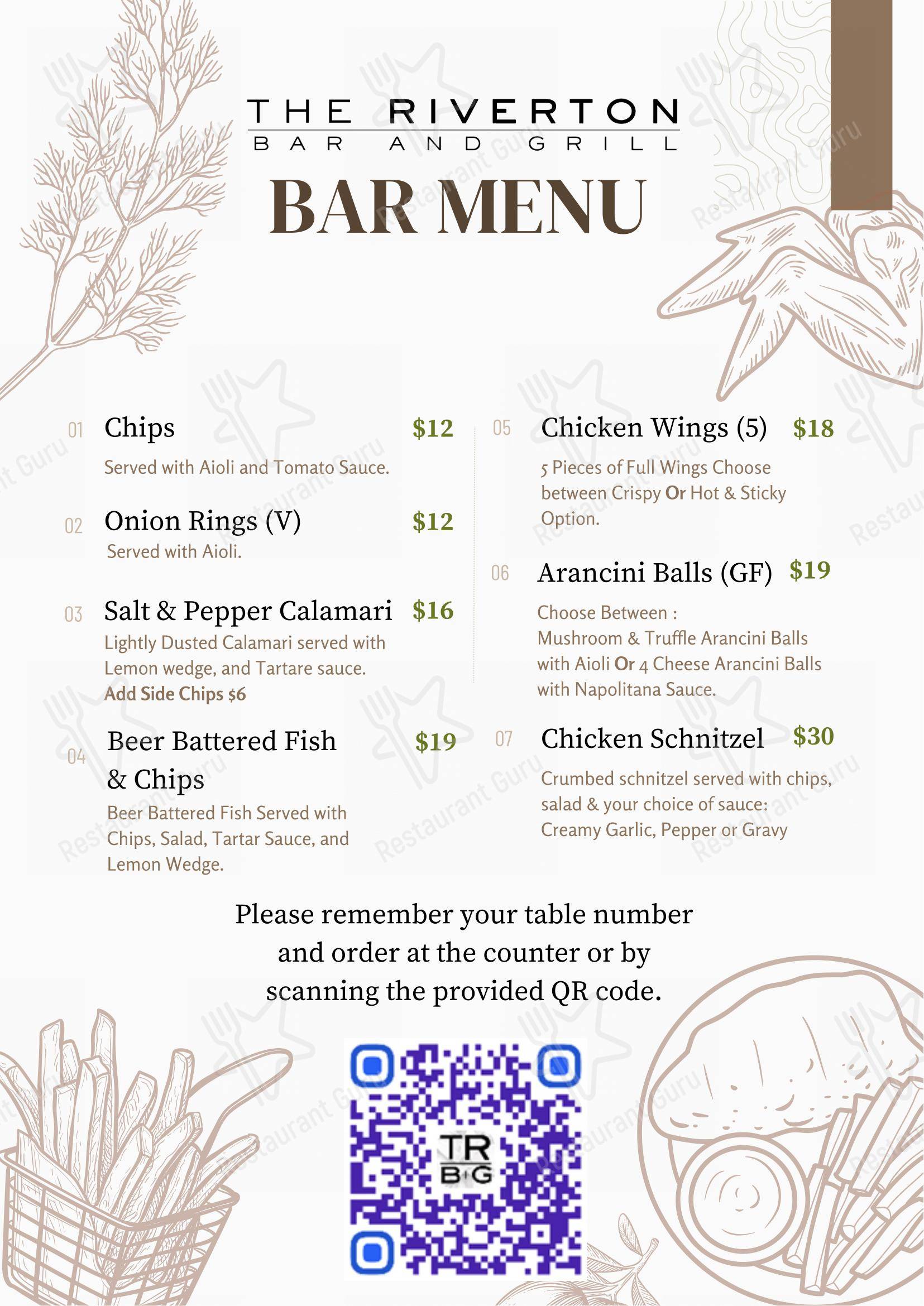 Menu at The Riverton Bar and Grill, Parkwood