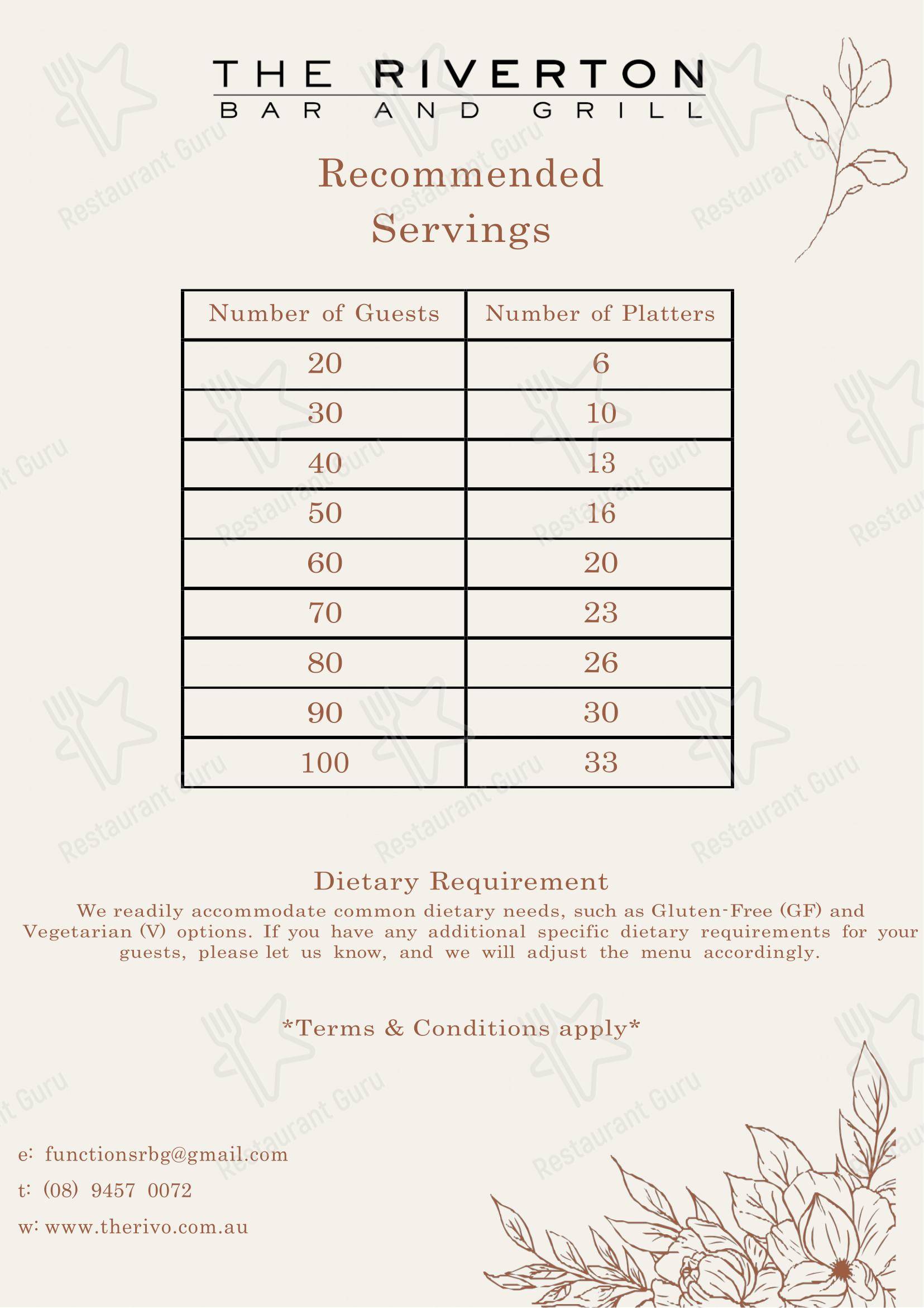 Menu at The Riverton Bar and Grill, Parkwood