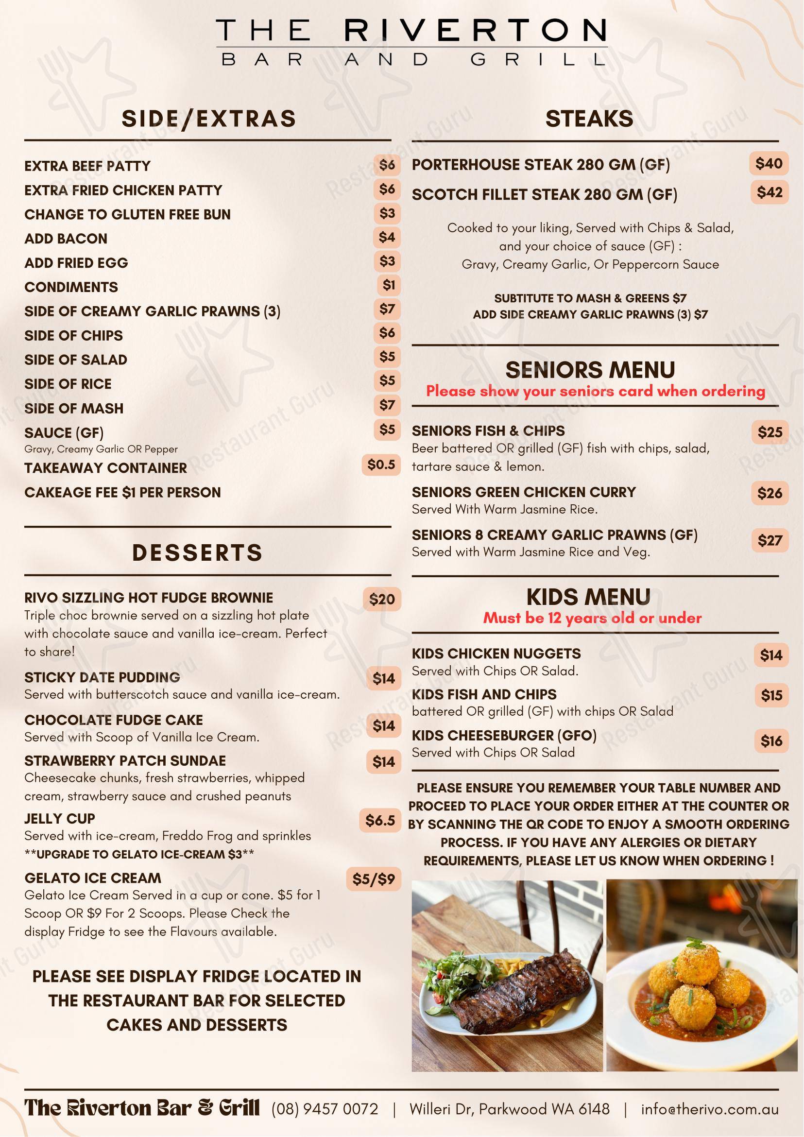 Menu at The Riverton Bar and Grill, Parkwood