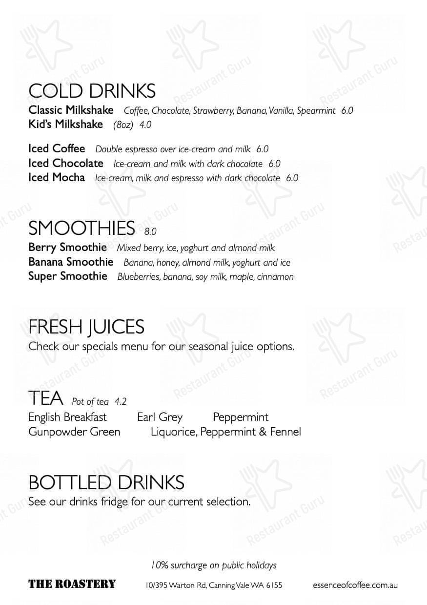 Menu at The Roastery cafe, Canning Vale, 10/395 Warton Rd
