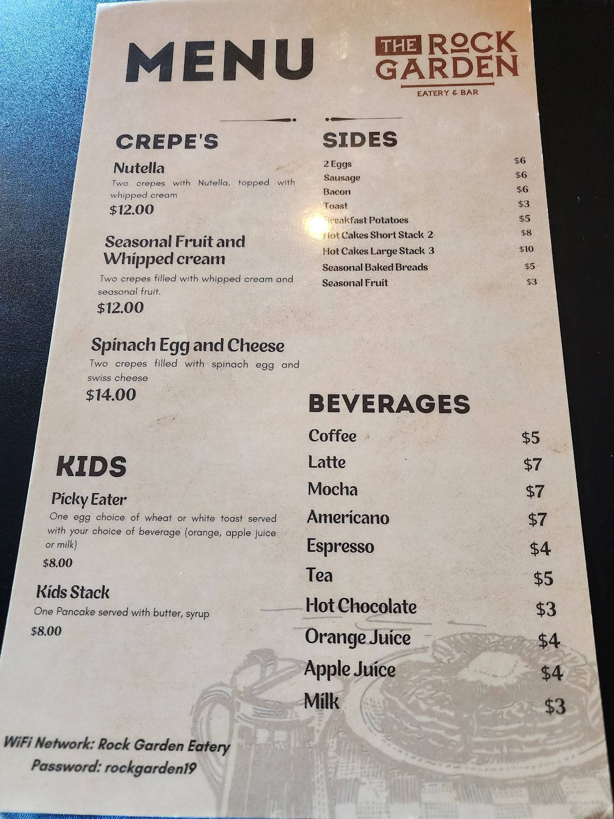 Menu at The Rock Garden Eatery and Bar, Torrey