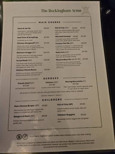 Menu at The Rockingham Arms, Towton pub & bar, Tadcaster