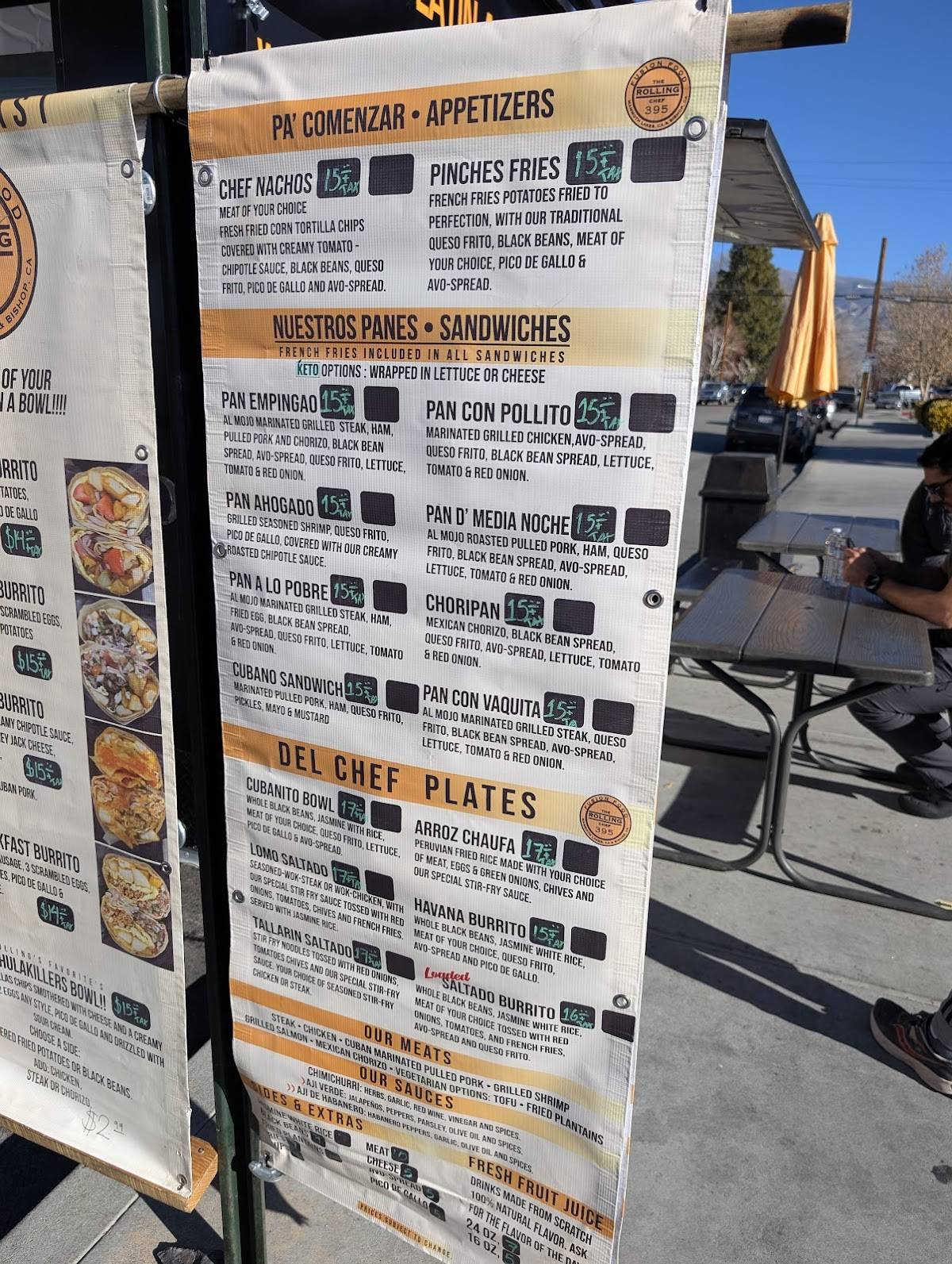Menu at The Rolling Chef 395 restaurant, Bishop