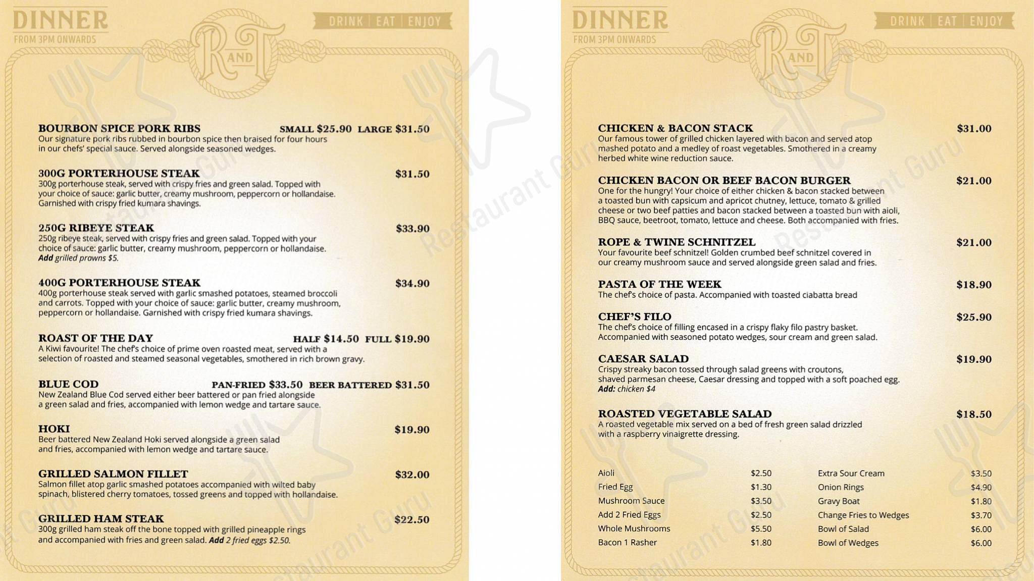 Menu at The Rope and Twine pub & bar, Dunedin