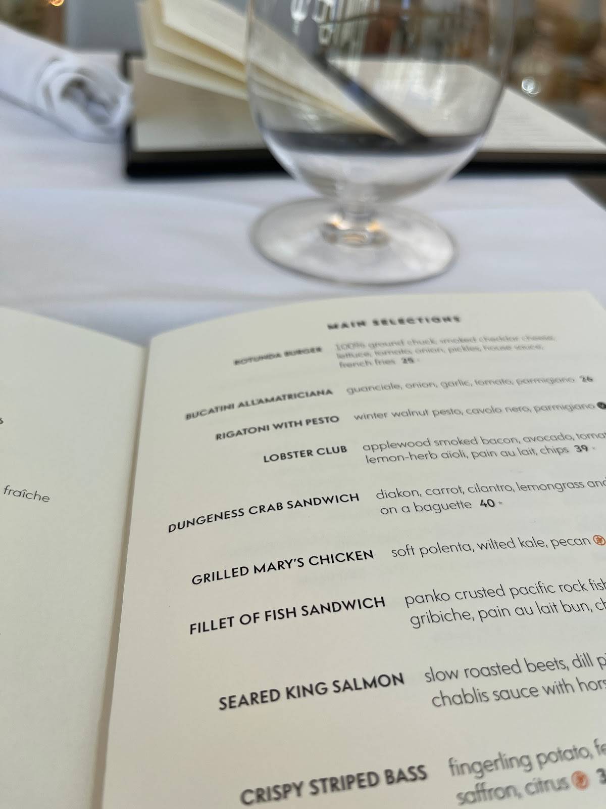 Menu at The Rotunda pub & bar, San Francisco