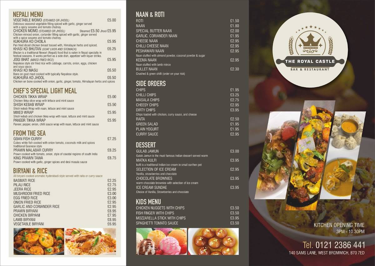Menu at The Royal Castle Bar and Restaurant, West Bromwich