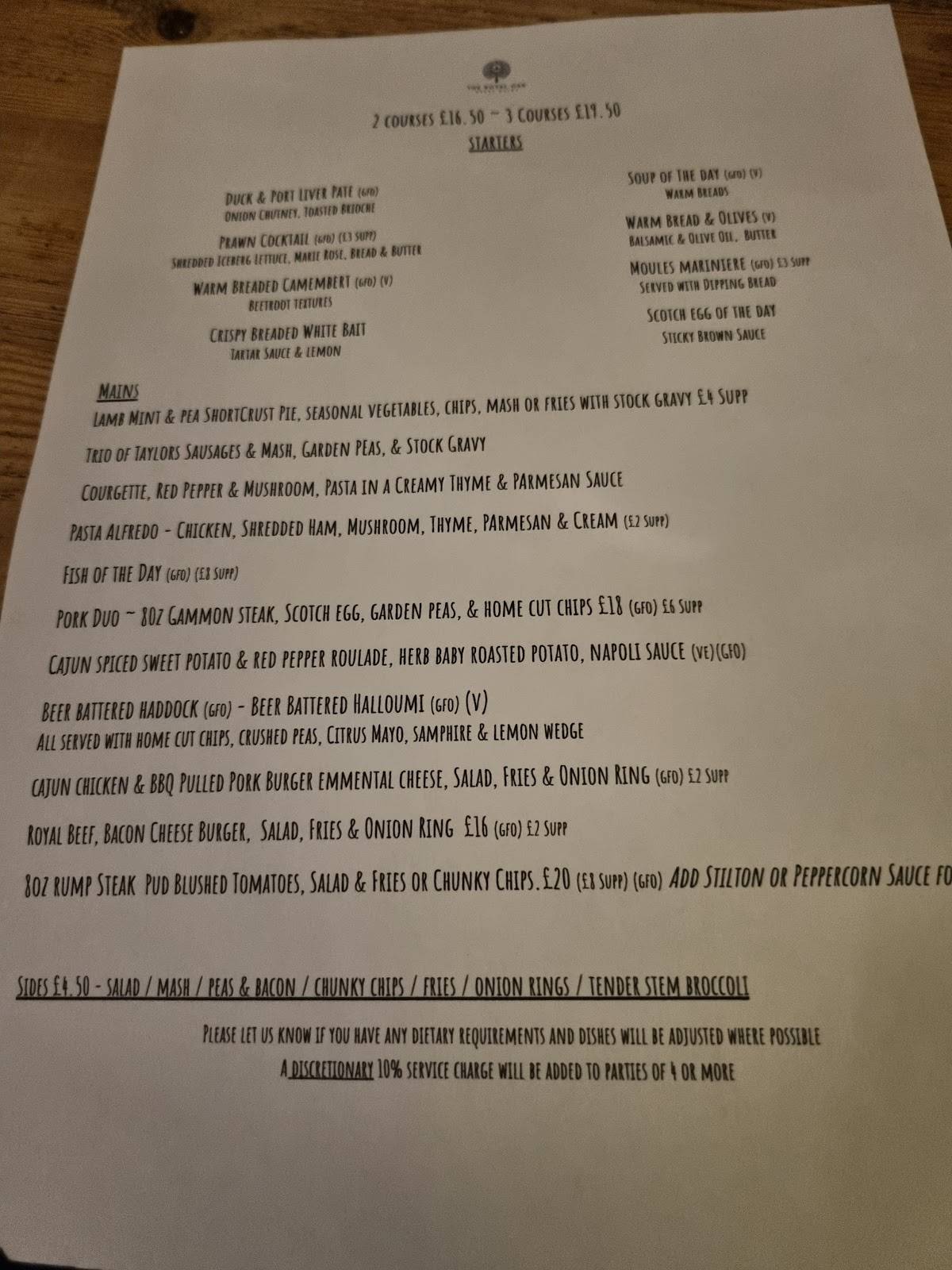 Menu at The Royal Oak pub & bar, Melton Mowbray