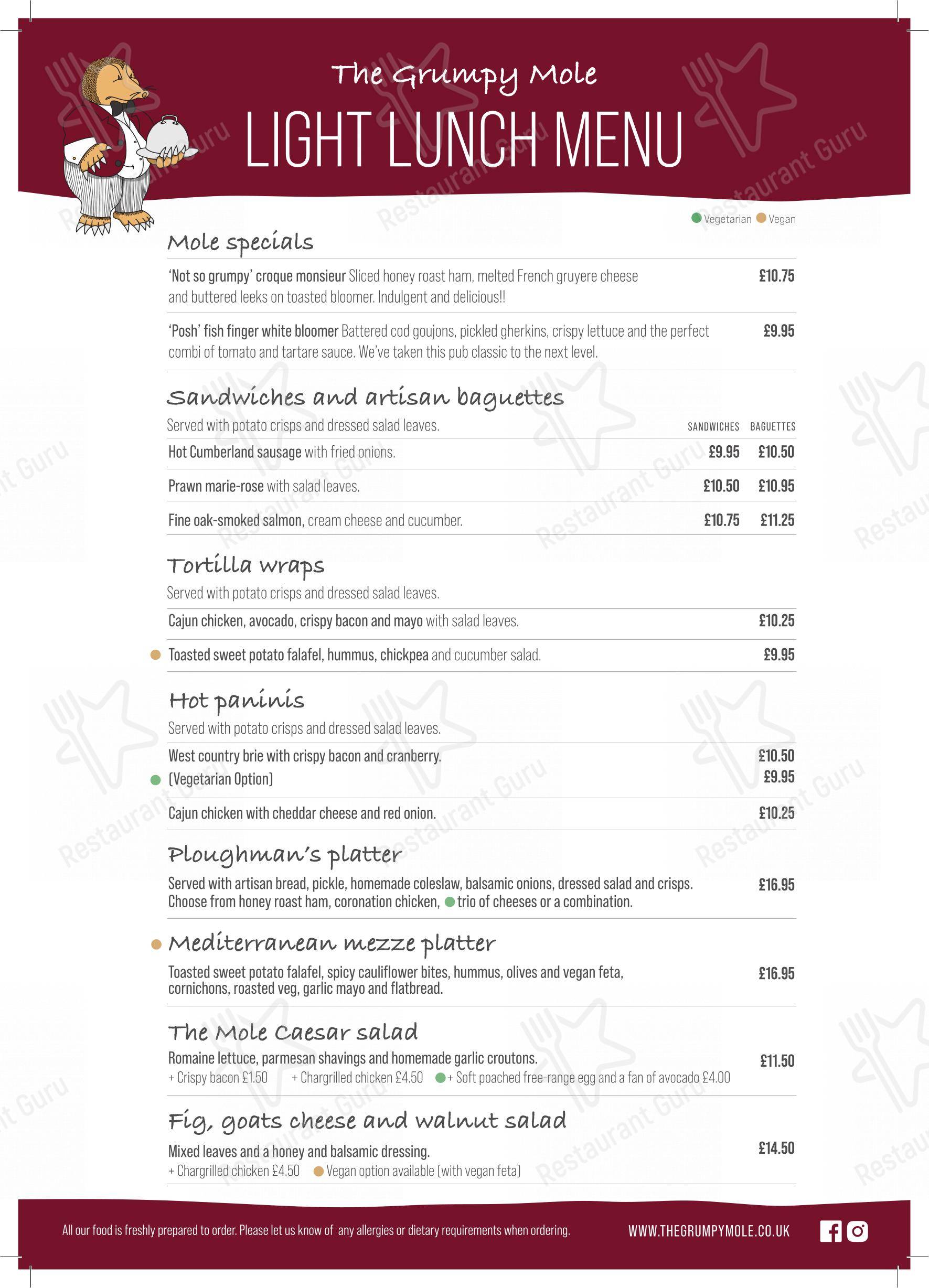 Menu at The Royal Oak The Grumpy Mole Oxted pub & bar, Oxted