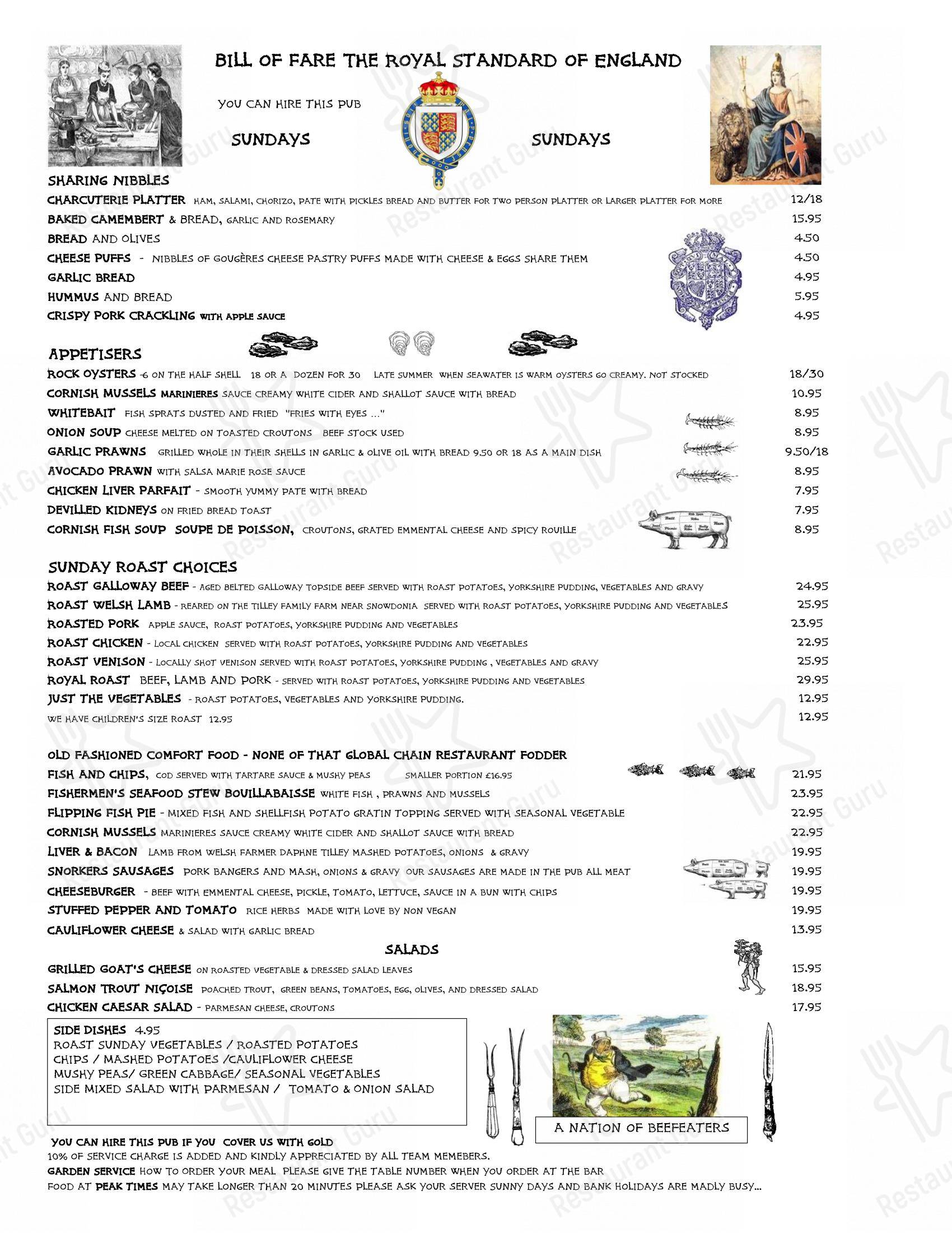 Menu at The Royal Standard of England pub & bar, Beaconsfield