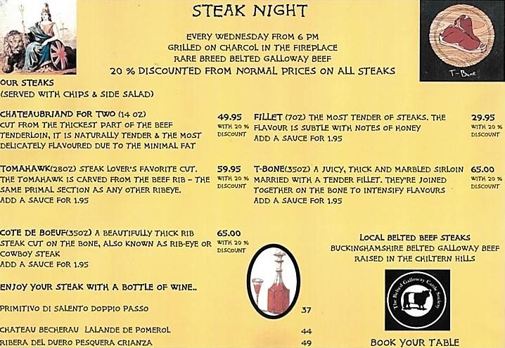 Menu at The Royal Standard of England pub & bar, Beaconsfield