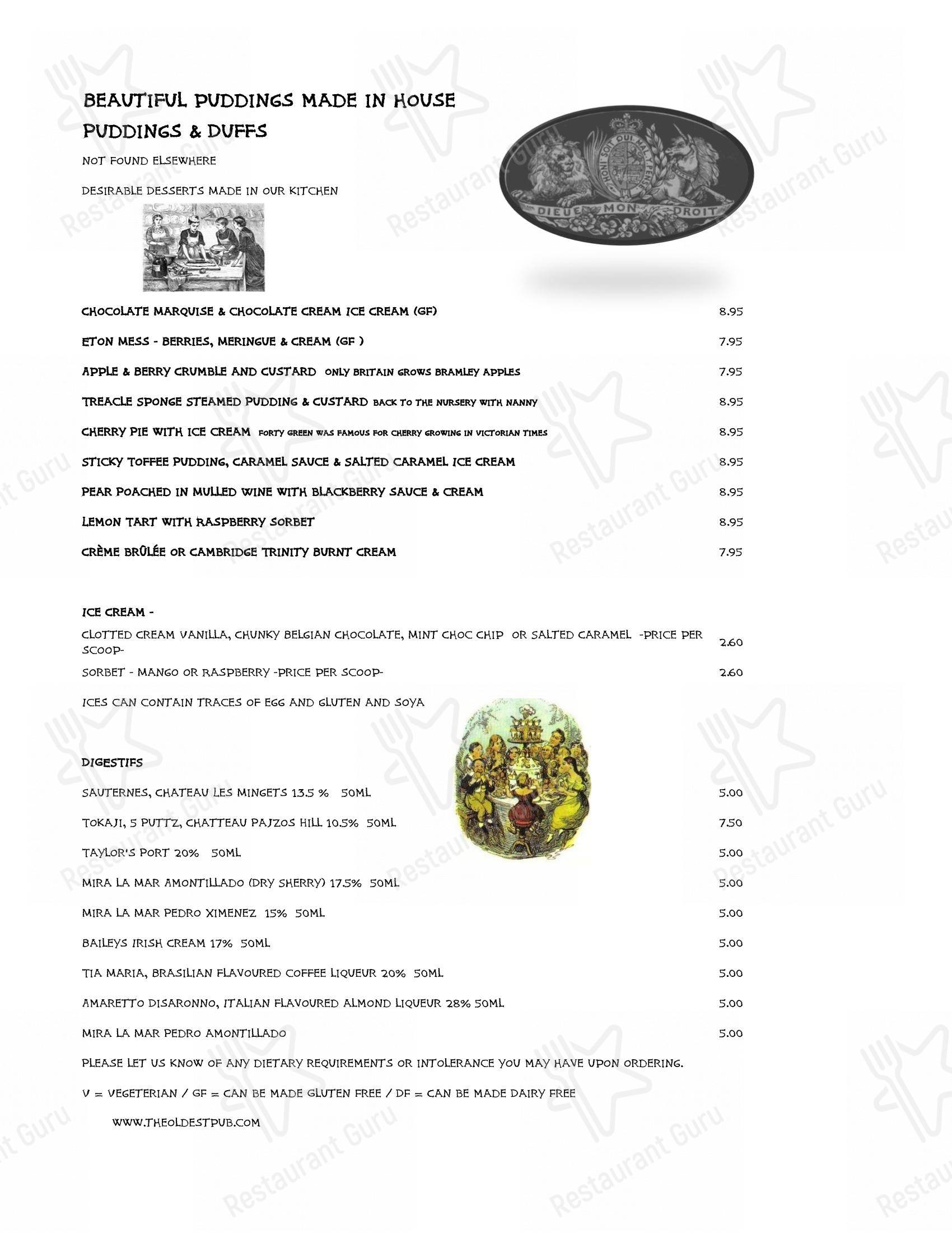 Menu at The Royal Standard of England pub & bar, Beaconsfield