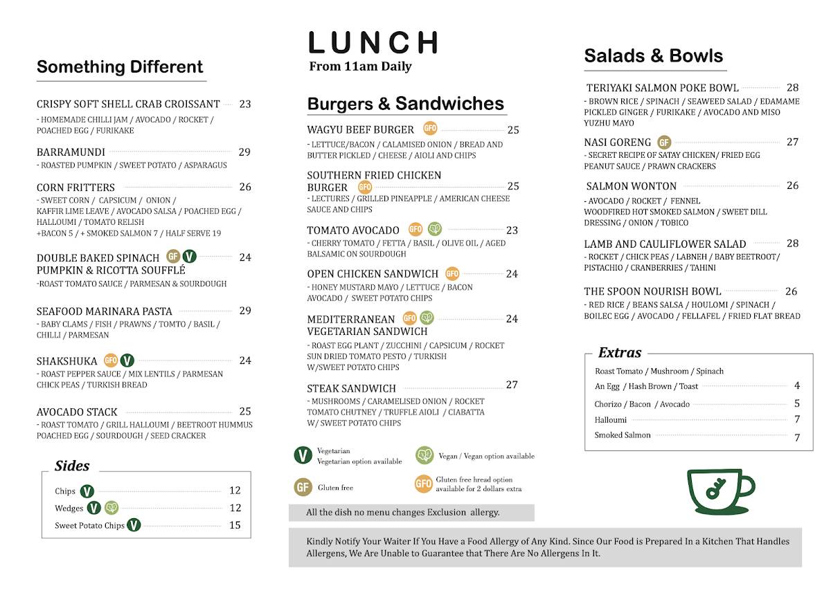 Menu at The Runaway Spoon cafe, Lindfield, Enter via